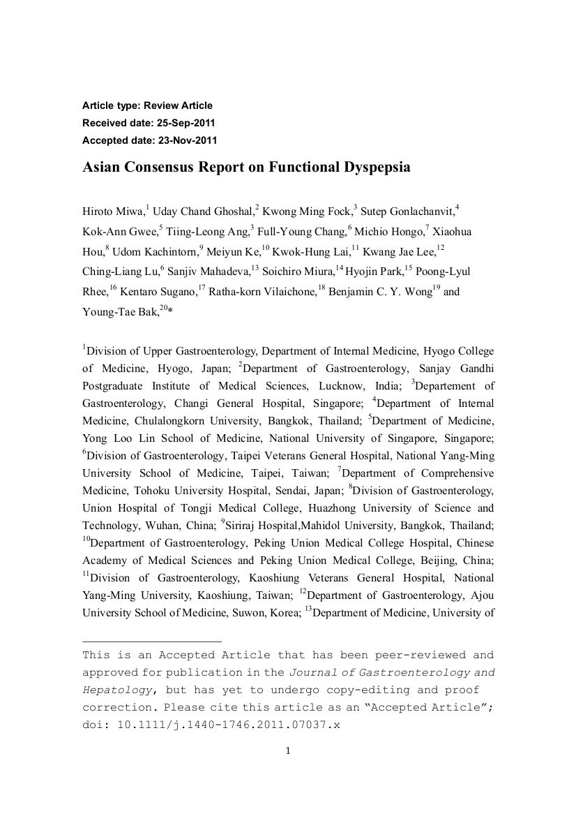 Asian Consensus Report on Functional Dyspepsia – สมาคมประสาททางเดินอาหารและการเคลื่อนไหว (ไทย)